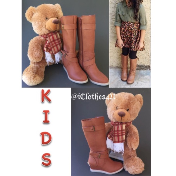 Shoes | Hp Girls Wedge Crisscross Cognac Boots | Poshmark